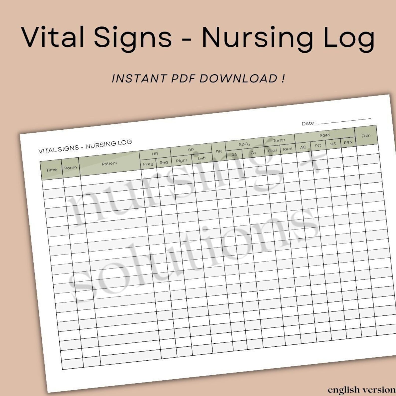 Printable VITAL SIGNS Sheet for Nurses - Etsy