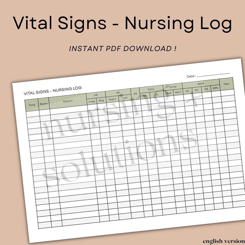 Printable VITAL SIGNS Sheet for Nurses - Etsy