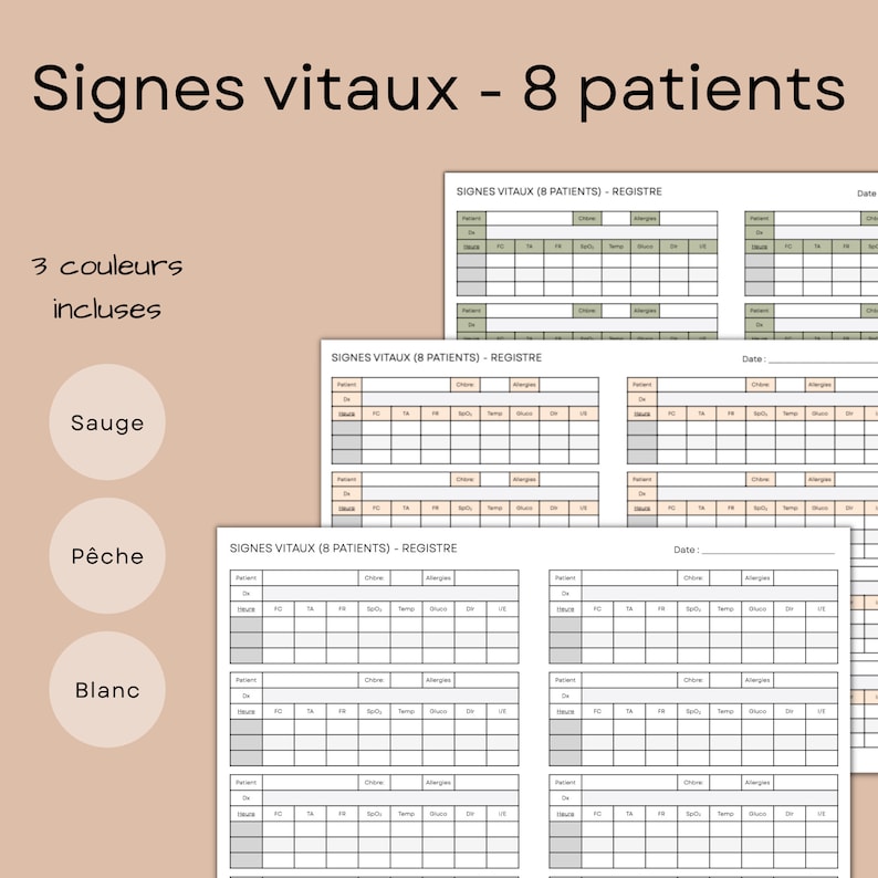 Feuille De SIGNES VITAUX (8 Patients) Pour Infirmières, étudiantes ...