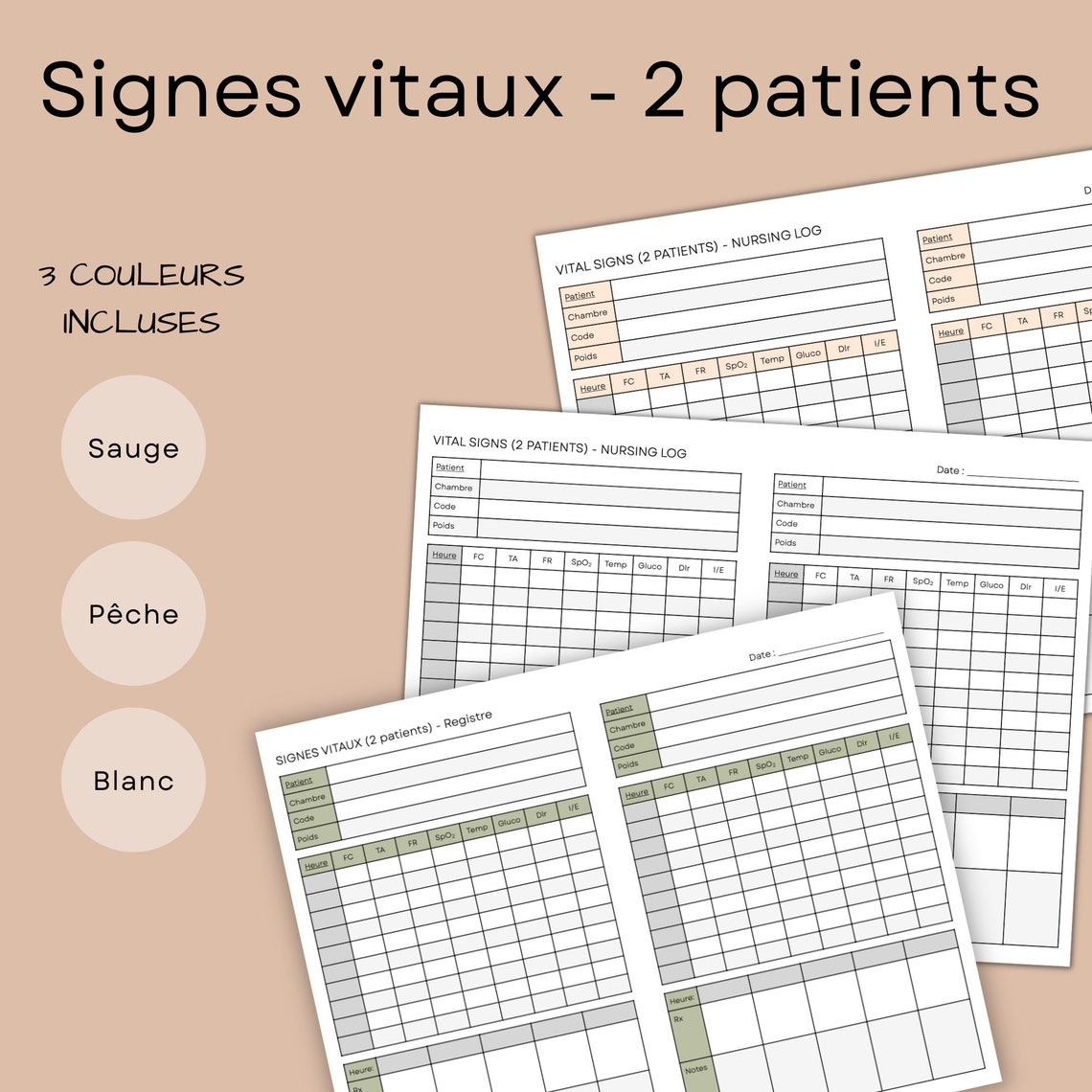 Feuille De SIGNES VITAUX (2 Patients) Pour Infirmières, étudiantes ...