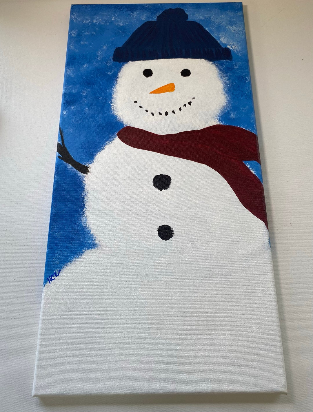 Snowman Painting in Acrylic on Canvas for Winter and Christmas - Etsy