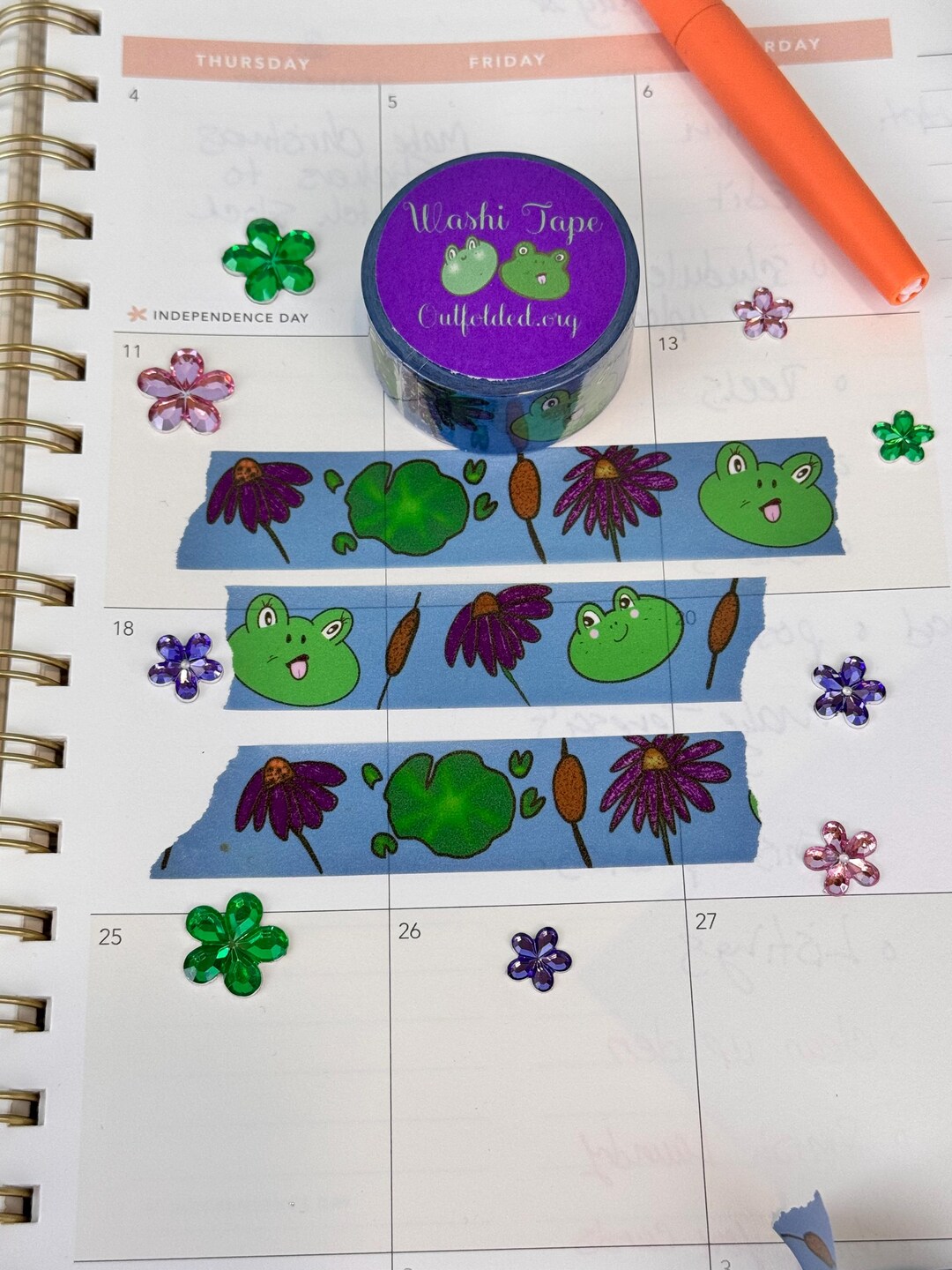 Frog Washi Tape, Kawaii Cute Frogs on Blue Tape With Flowers, and Lily ...