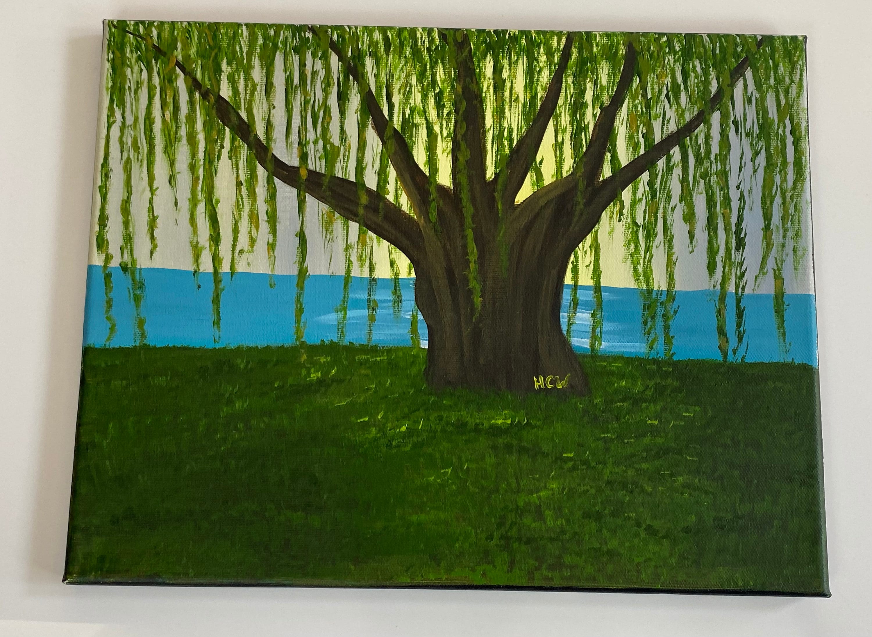 Weeping Willow Acrylic Painting Tree Art Wall Hanging Decor - Etsy