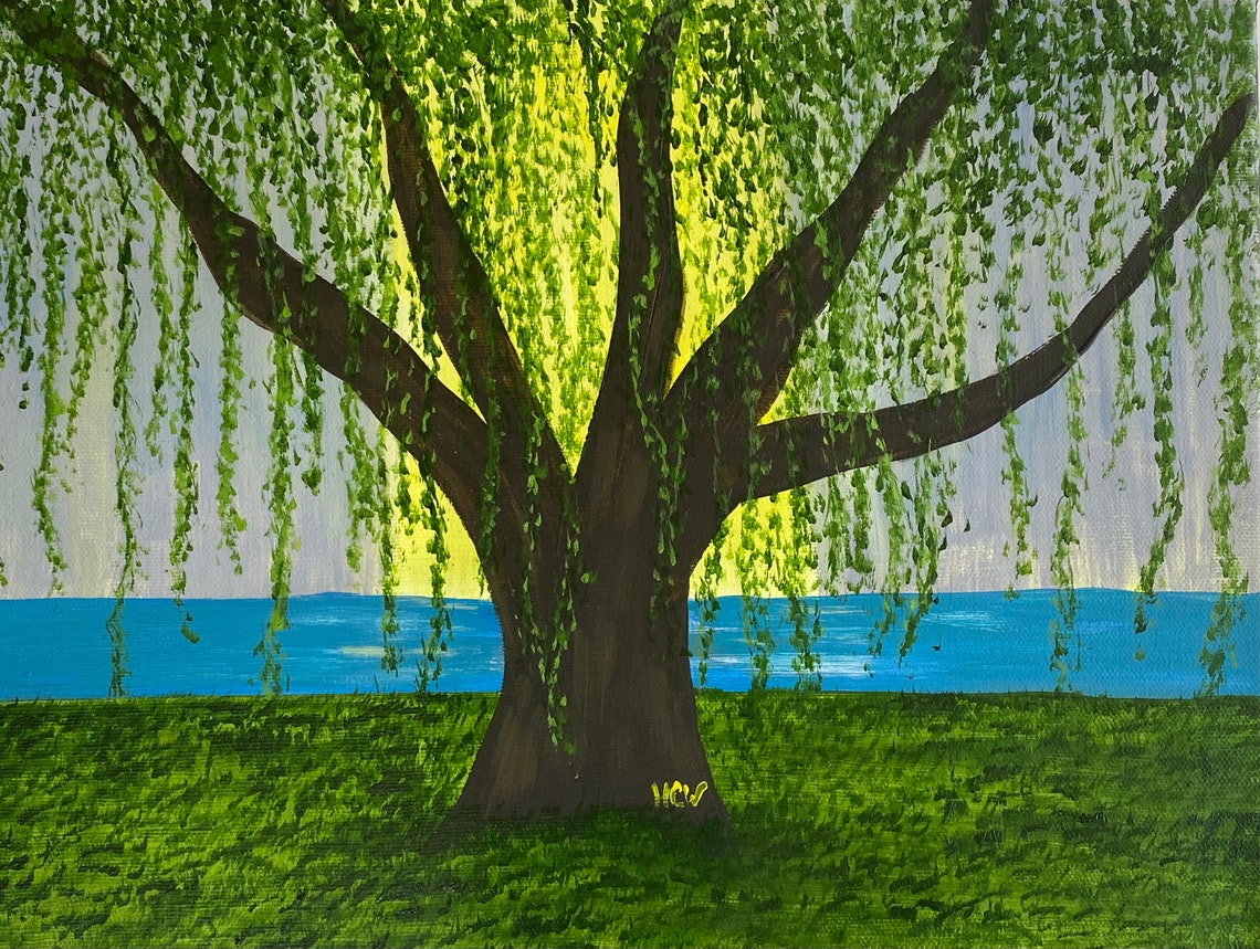 Weeping Willow Acrylic Painting Tree Art Wall Hanging Decor - Etsy