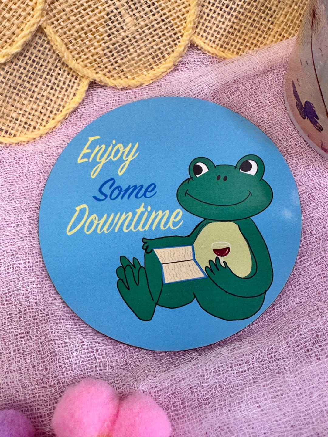 Frog Coasters, Spring and Summertime Decor, Frog Reading and Drinking ...