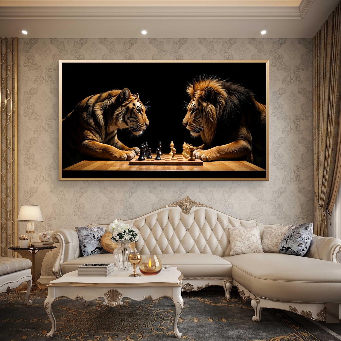 Lion Vs Tiger Chess Art Print: Bold Animal Game Room Decor (digital ...
