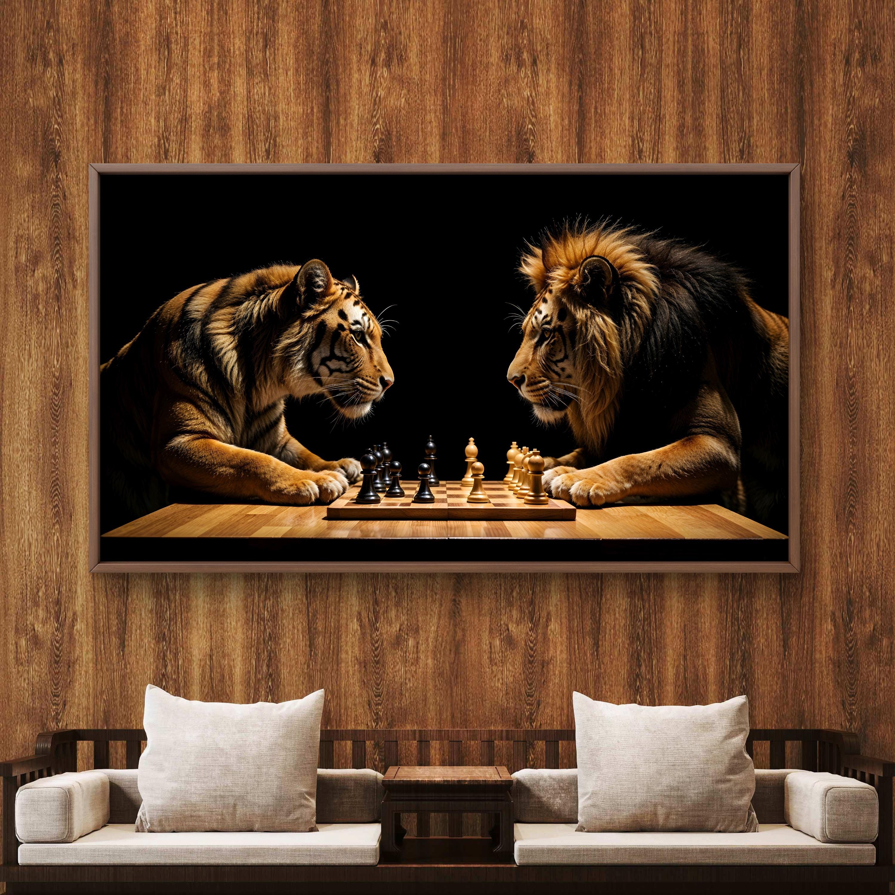 Lion Vs Tiger Chess Art Print: Bold Animal Game Room Decor (digital ...