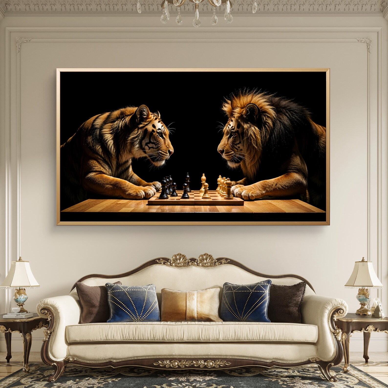 Lion Vs Tiger Chess Art Print: Bold Animal Game Room Decor (digital ...