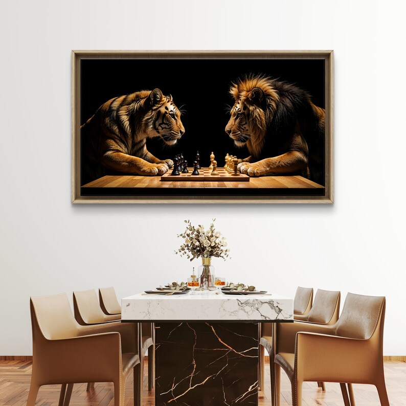 Lion Vs Tiger Chess Art Print: Bold Animal Game Room Decor (digital ...