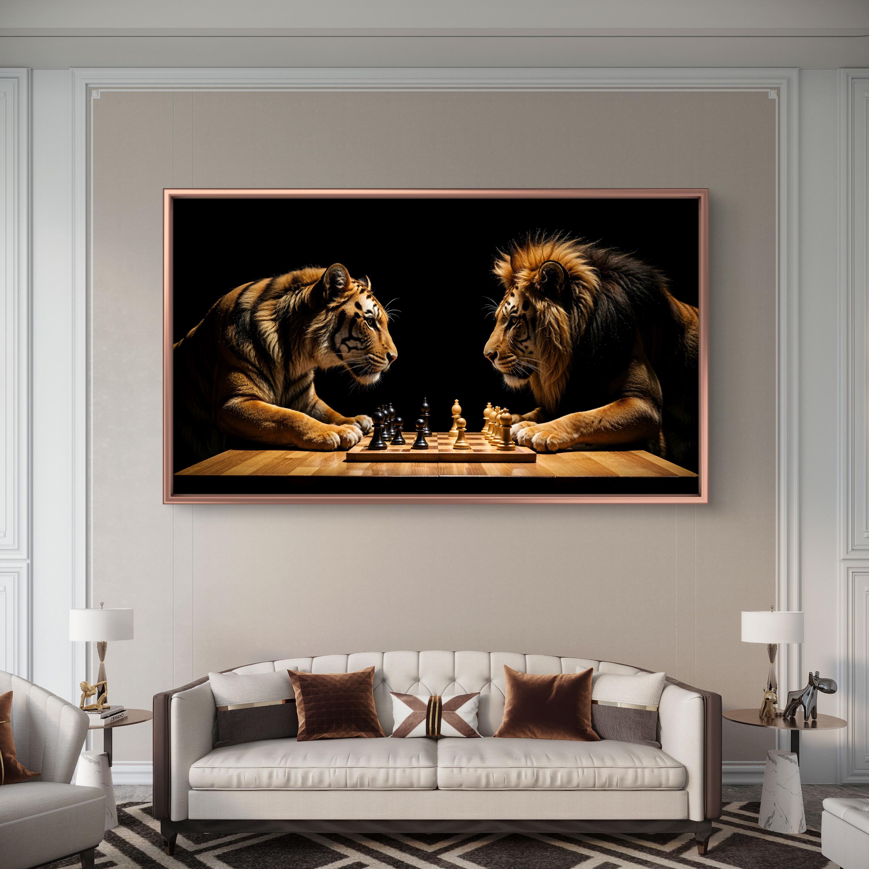 Lion Vs Tiger Chess Match Wall Art, Animal Strategy Game Print, Jungle ...