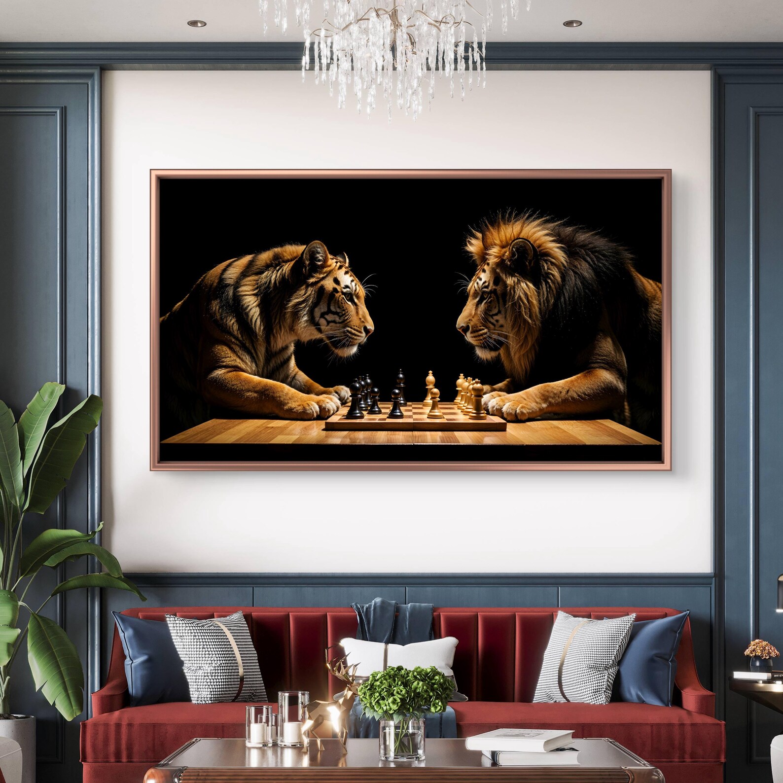 Lion Vs Tiger Chess Match Wall Art, Animal Strategy Game Print, Jungle ...