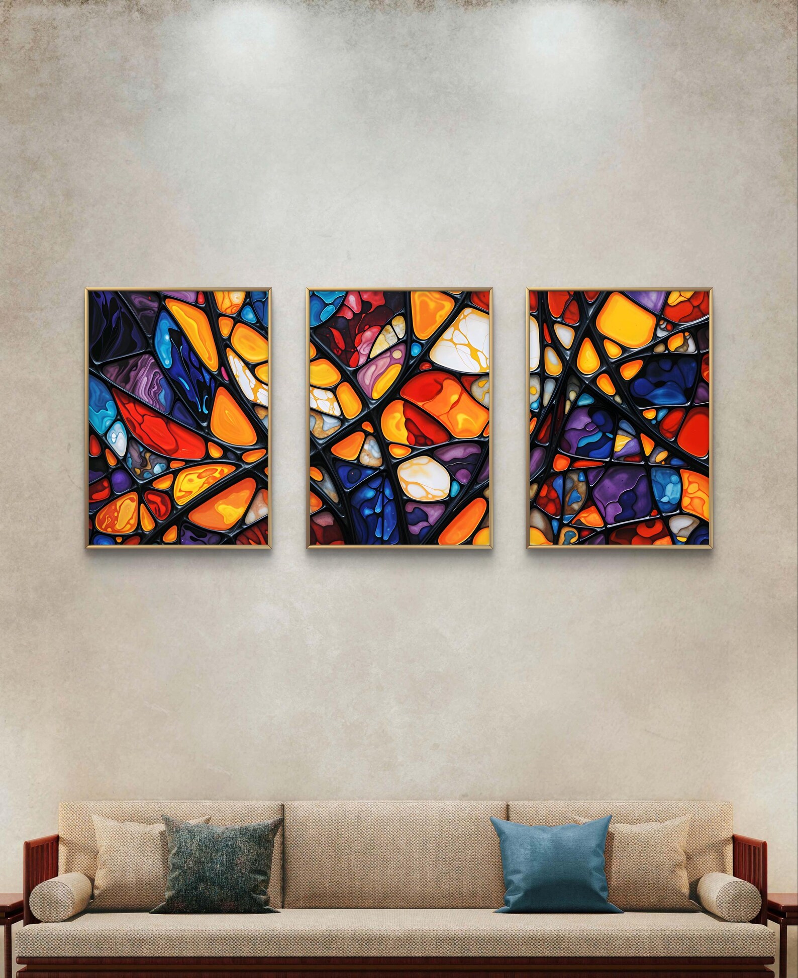 Stained Glass Abstract Wall Art Triptych: Modern Mosaic Print (digital ...