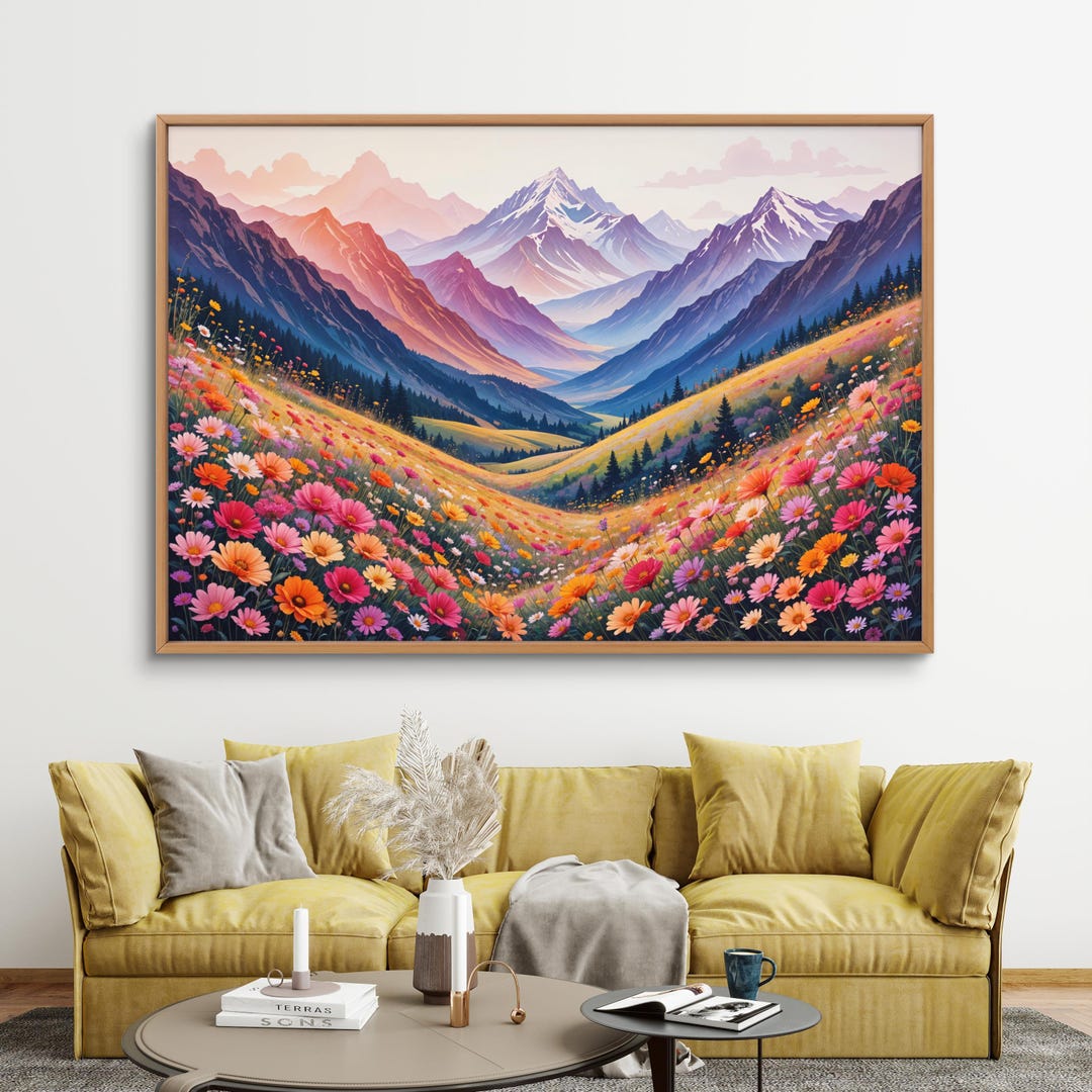 Abstract Mountain Wildflower Art Print: Rustic Botanical Scenery ...