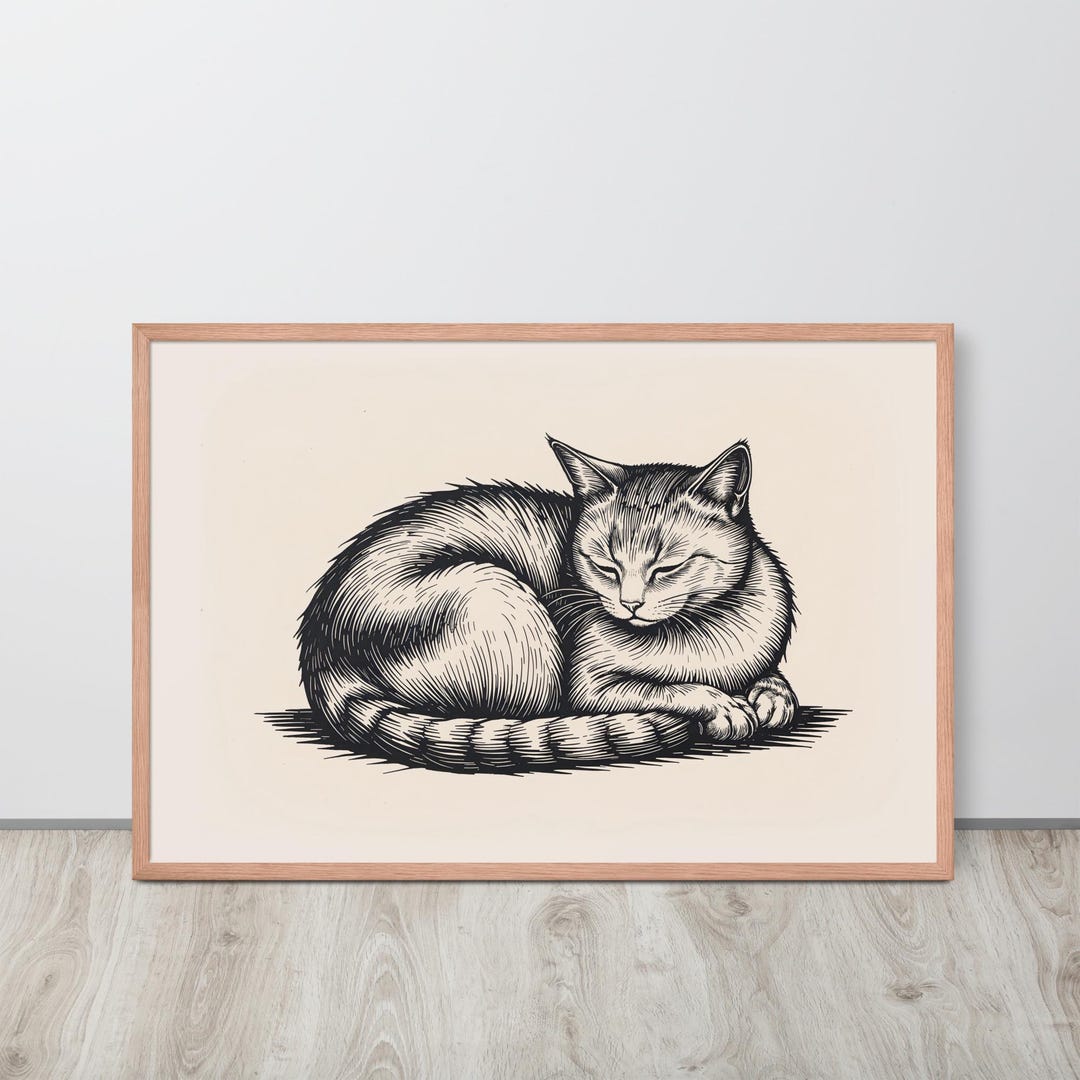 Vintage Cat Print - Boho Cat Wall Art, Unique Animal Prints for Cat ...