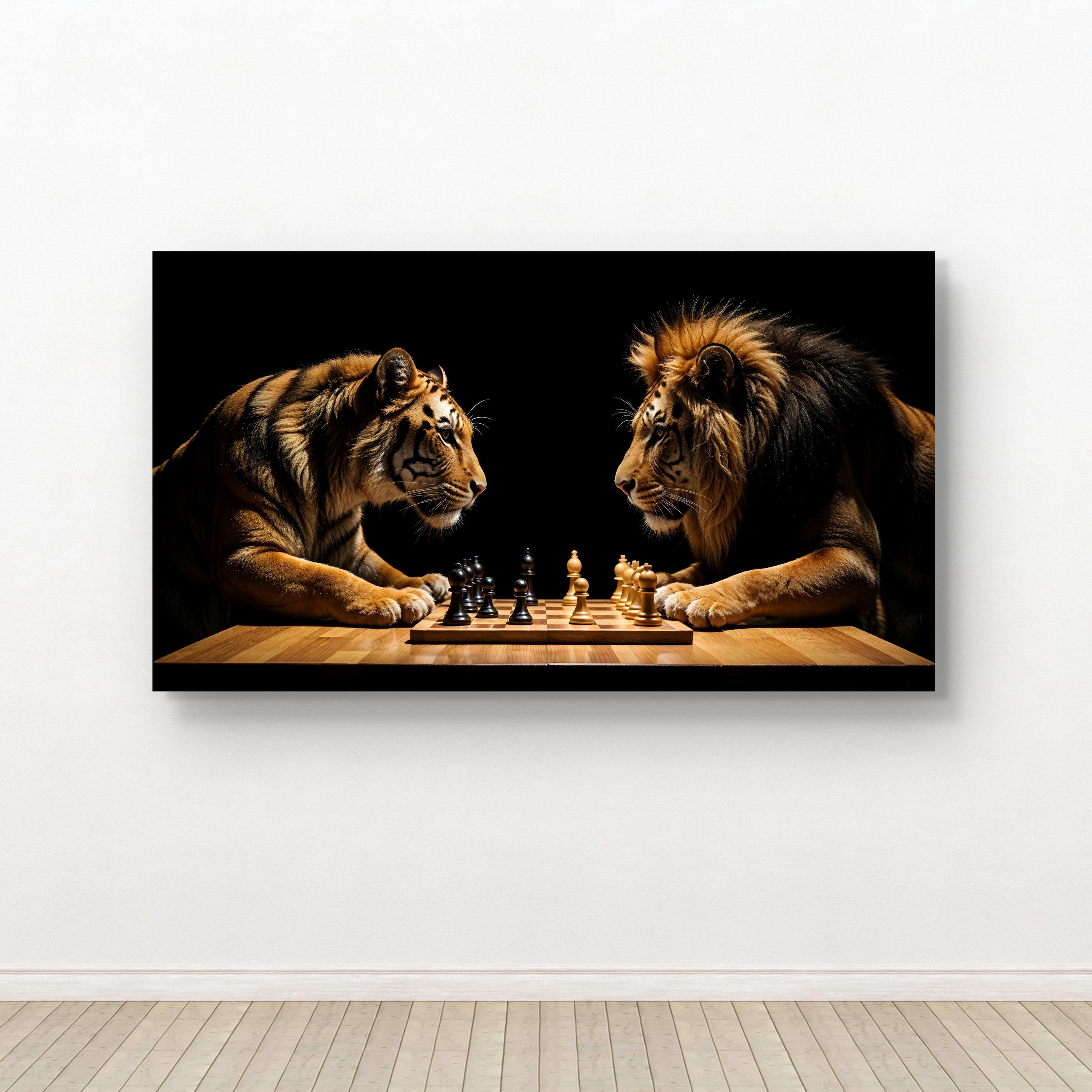 Lion Vs Tiger Chess Art Print: Bold Animal Game Room Decor (digital ...