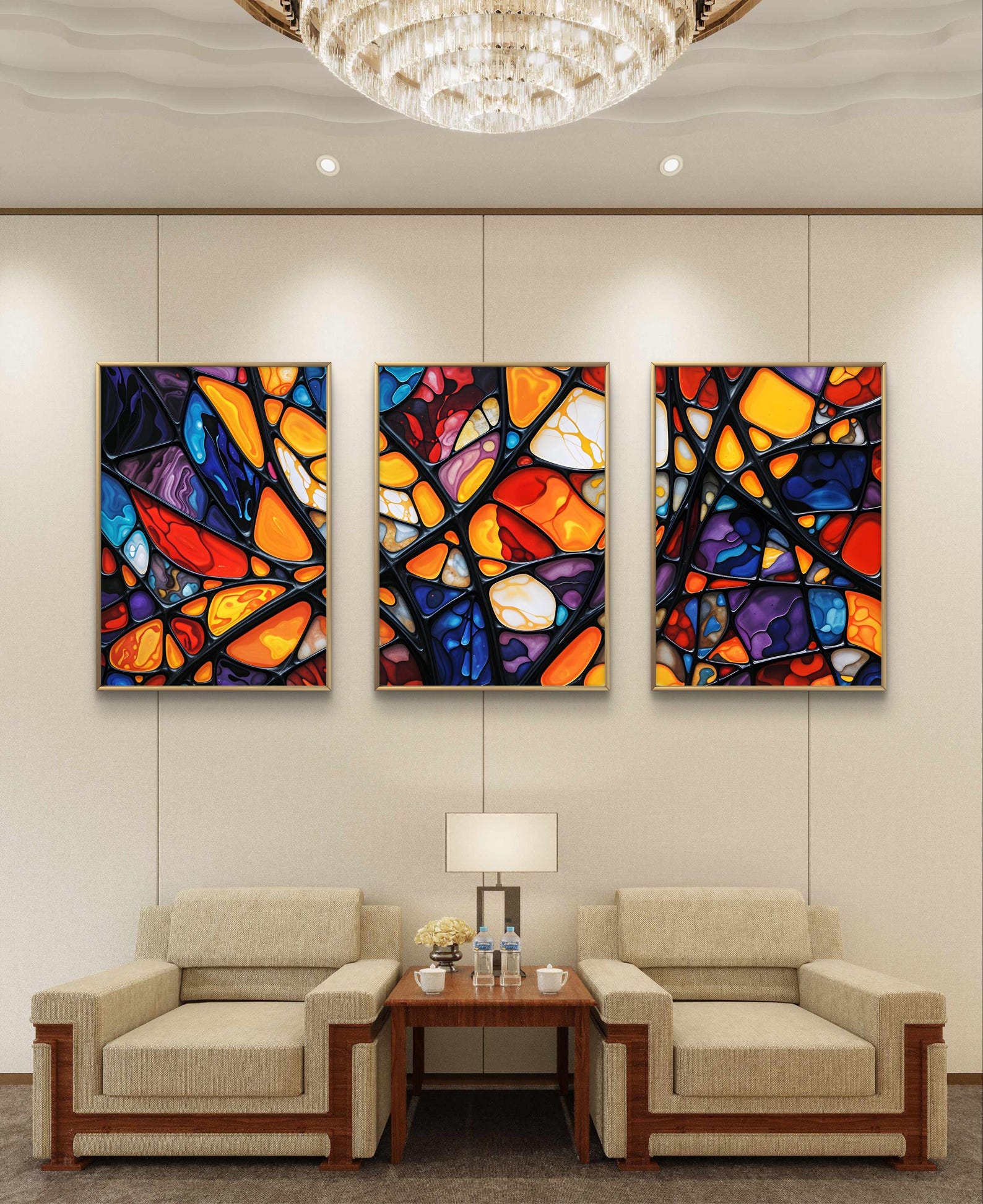 Stained Glass Abstract Wall Art Triptych: Modern Mosaic Print (digital ...