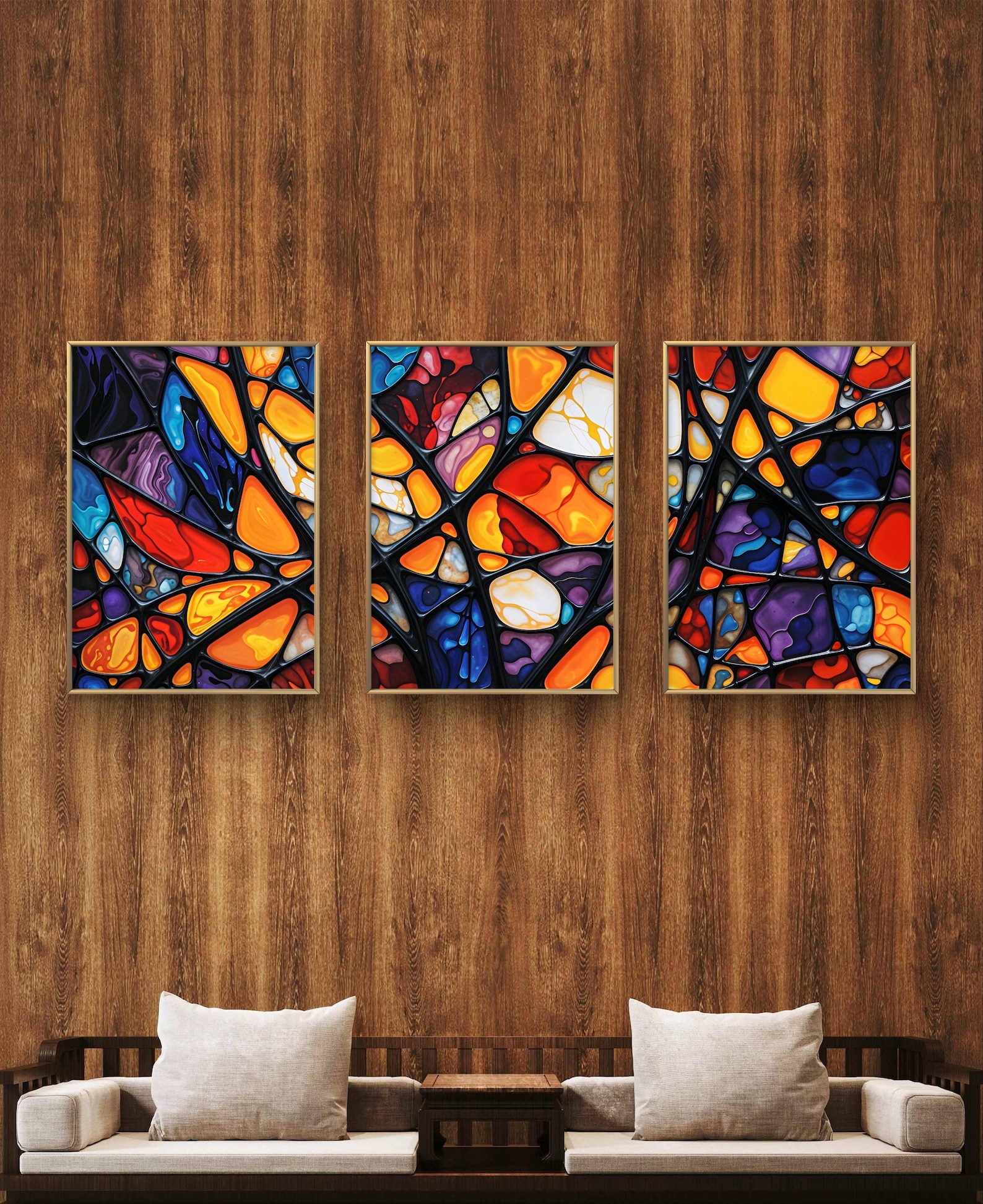 Stained Glass Abstract Wall Art Triptych: Modern Mosaic Print (digital ...