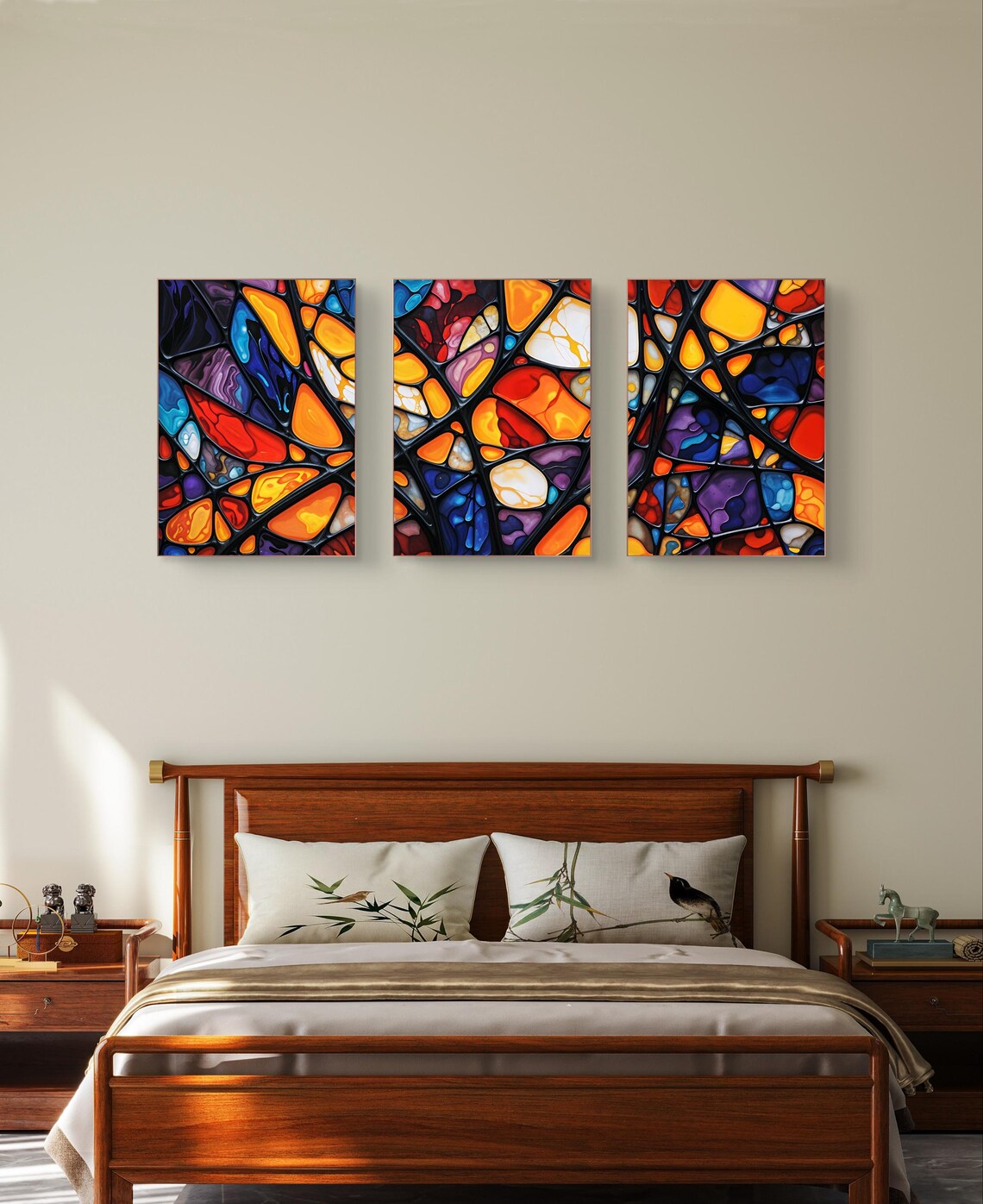Stained Glass Abstract Wall Art Triptych: Modern Mosaic Print (digital ...