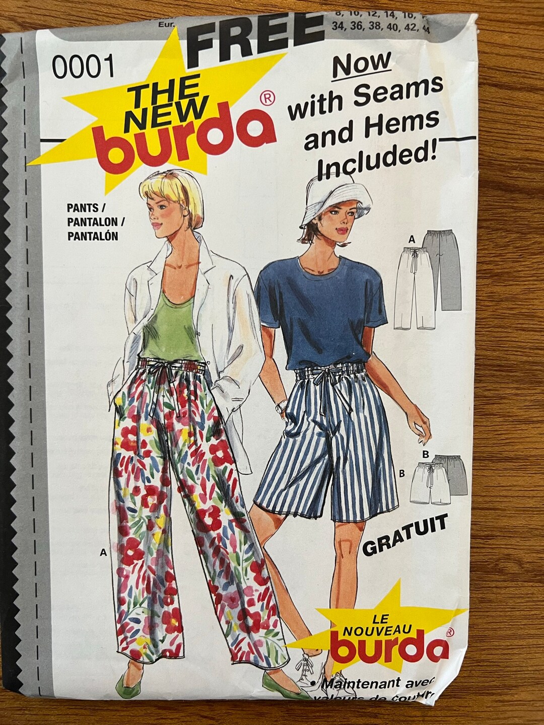 UNCUT Vintage Circa 90s "the New" Burda #0001 Pants & Shorts Pattern ...