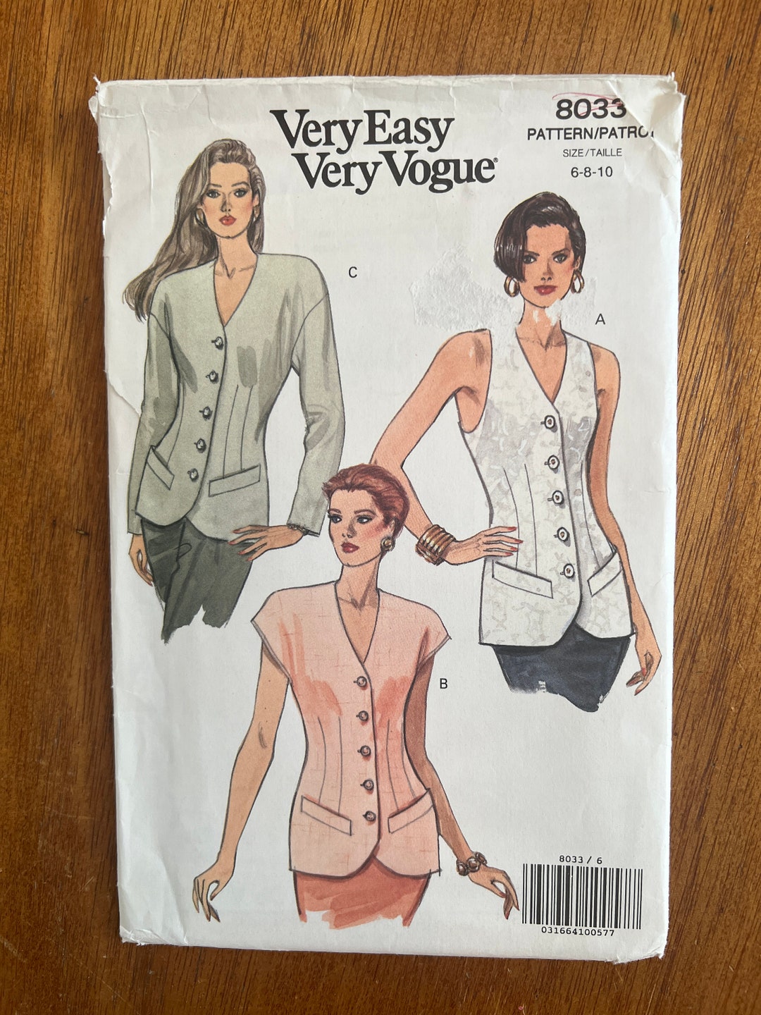 Uncut, FF, 1991 Very Easy Very Vogue 8033 Misses' Top Pattern. Size 6-8 ...