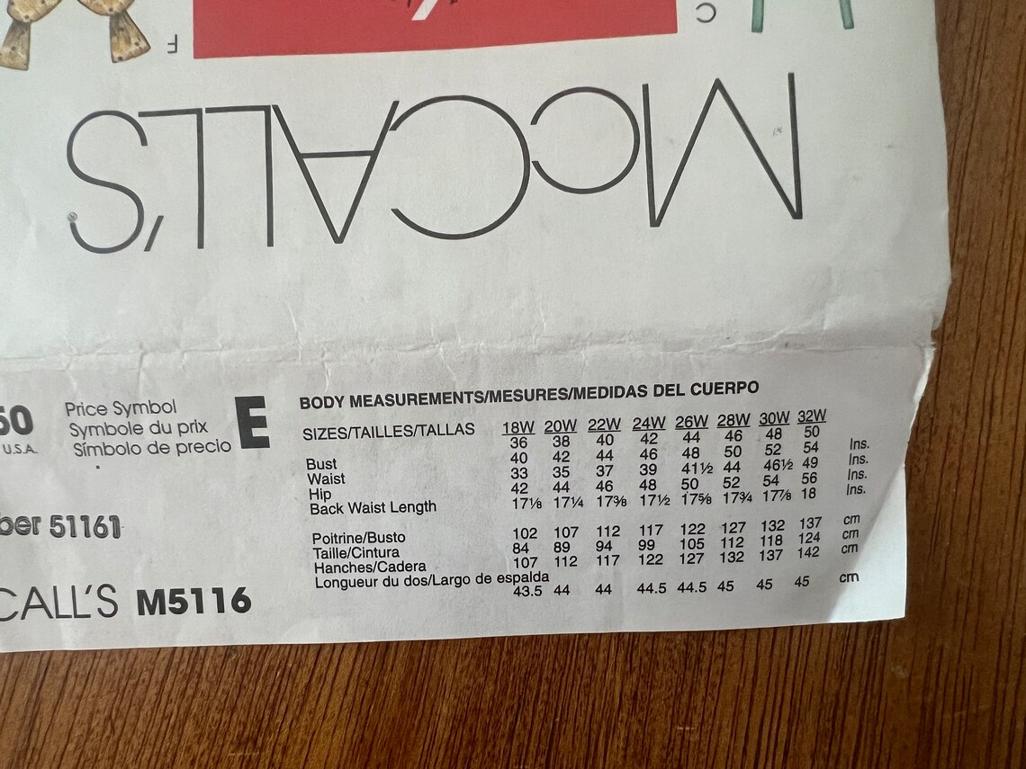 Rare, UNCUT, FF, 2006 Mccall's M5116 Women's Tops Patterns. Size 18W ...