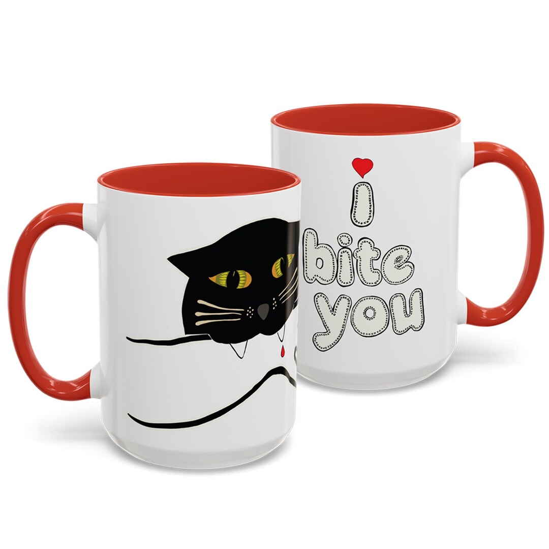 Cute Evil Kitty Love Bite Cat Mug - I BITE YOU! IYKYK - Etsy