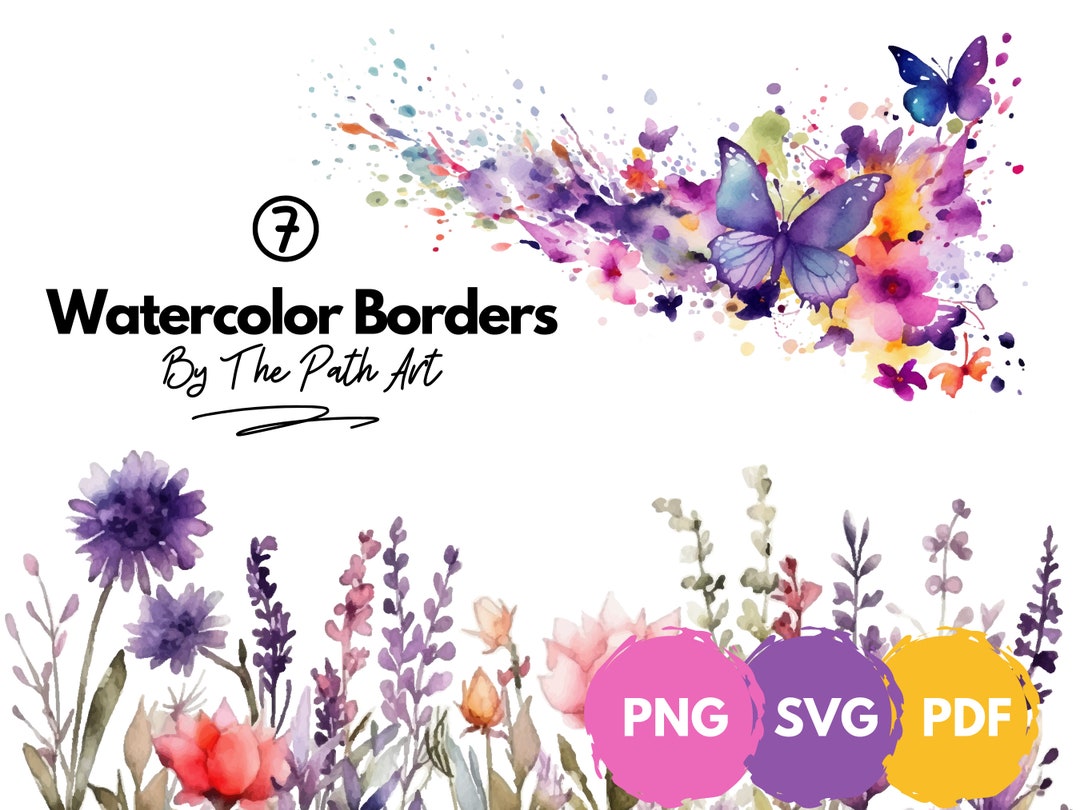 Watercolor Borders, Wild Floral Clipart, Floral Watercolor Borders ...
