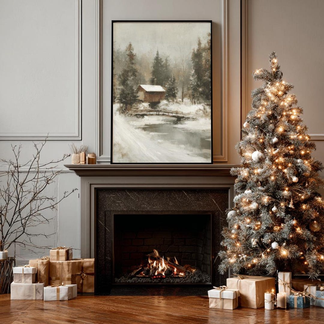 Winter Wall Christmas Shack Printable | Snowy Landscape Digital ...