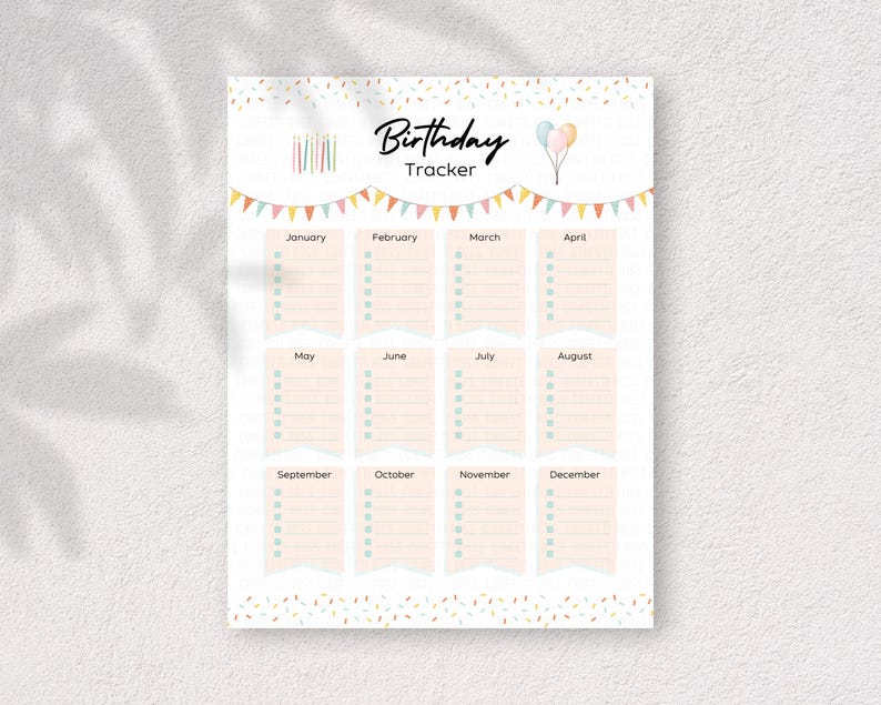 Birthday Tracker PDF Download - Kids Birthday Log - Family Birthdays ...