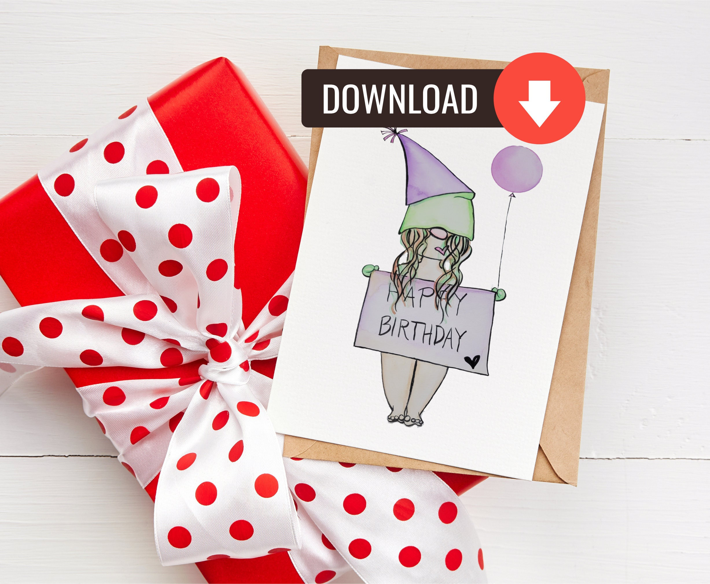 Printable Girl Gnome 5x7 Birthday Card Greeting Card Digital Download ...