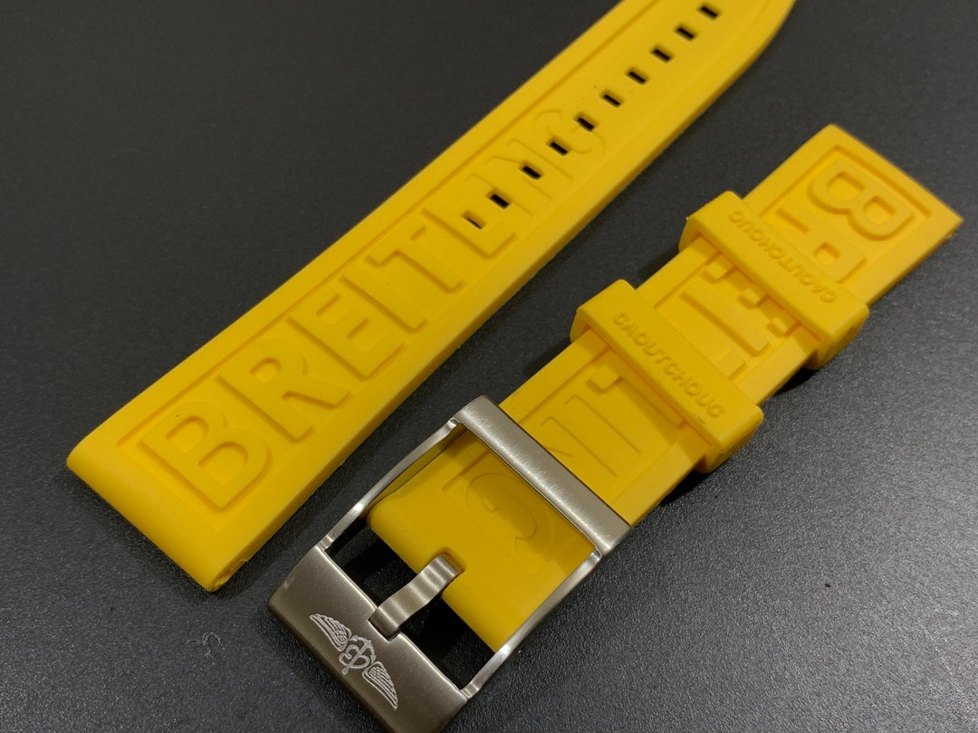 Yellow Breitling Superocean 22mm/24mm Rubber Strap With Steel Buckle ...