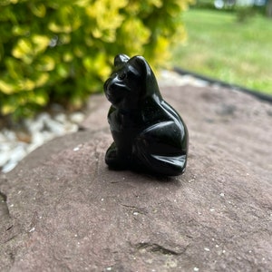 Obsidian Black Cat Crystal Figurine, Halloween Black Cat, Obsidian ...