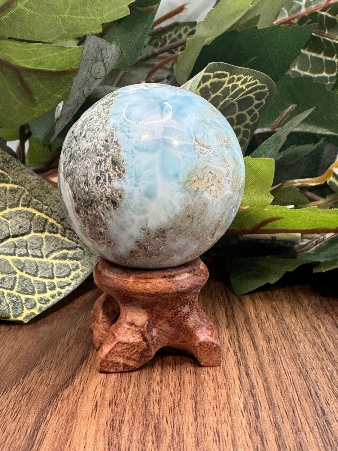 Larimar Crystal Sphere With Stand, Larimar Gemstone Sphere, Natural ...