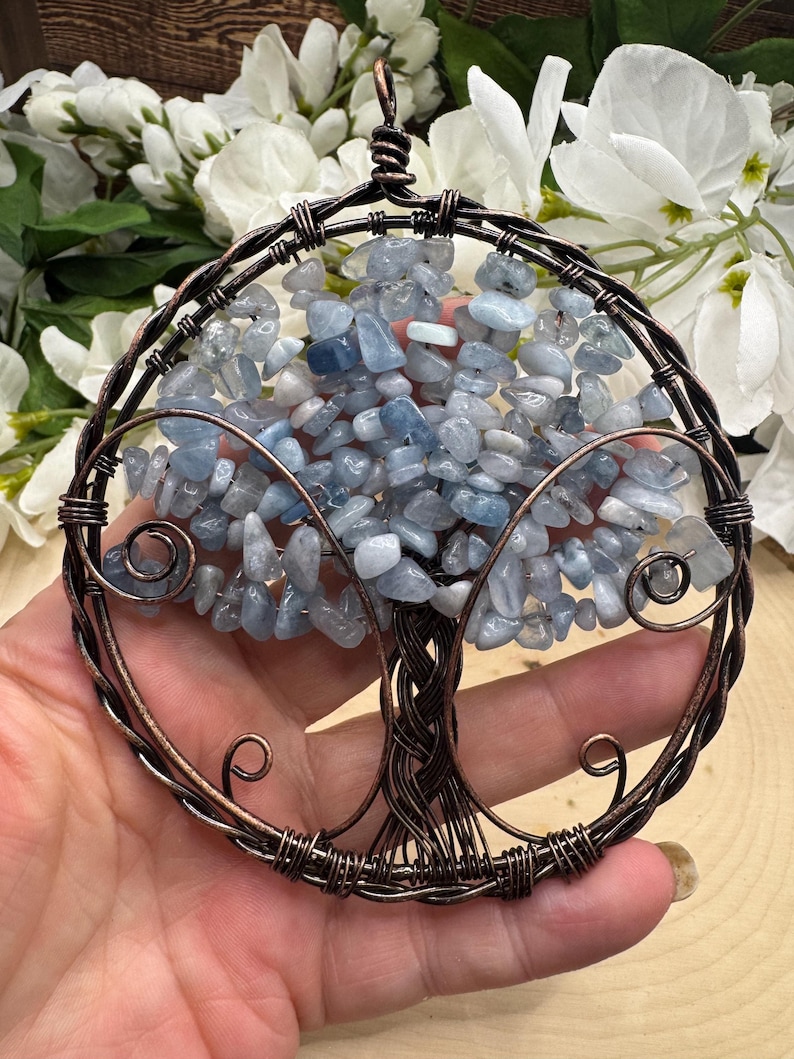 Aquamarine Crystal Chip Tree of Life Ornament, Wire Wall Art - Etsy