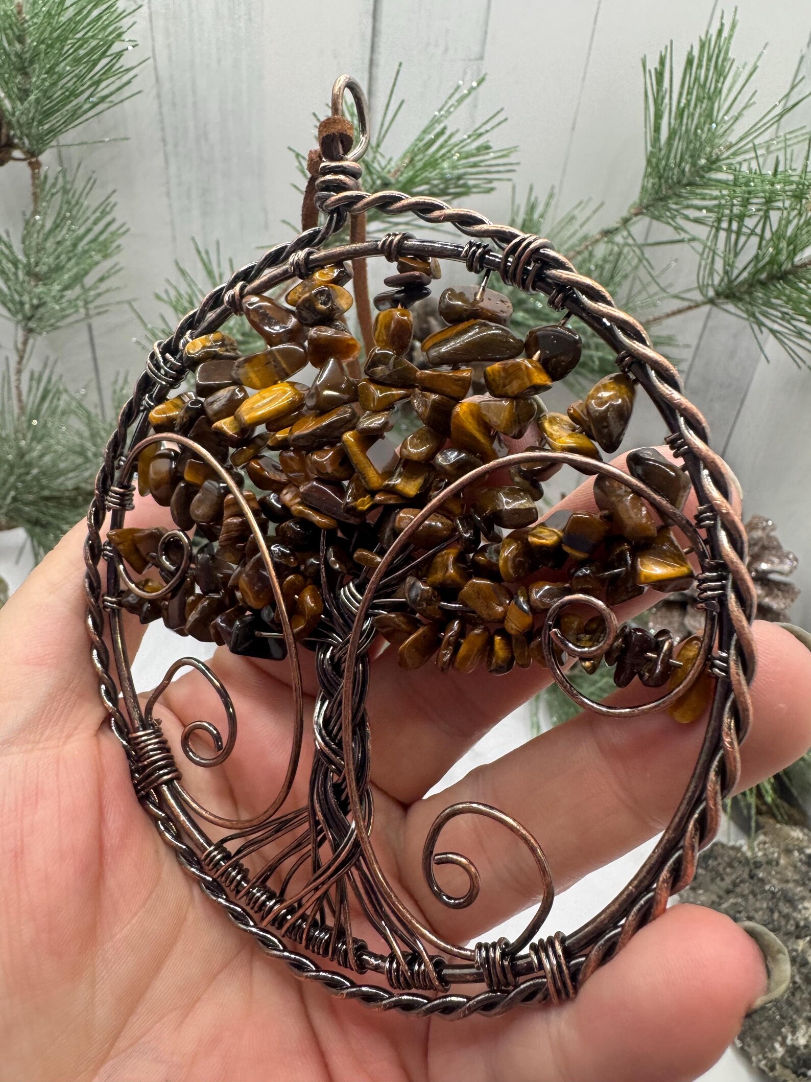 Crystal Chip Tree of Life Ornament Wall Art, Tiger Eye Handmade Wire ...