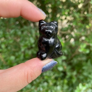 Obsidian Black Cat Crystal Figurine, Halloween Black Cat, Obsidian ...