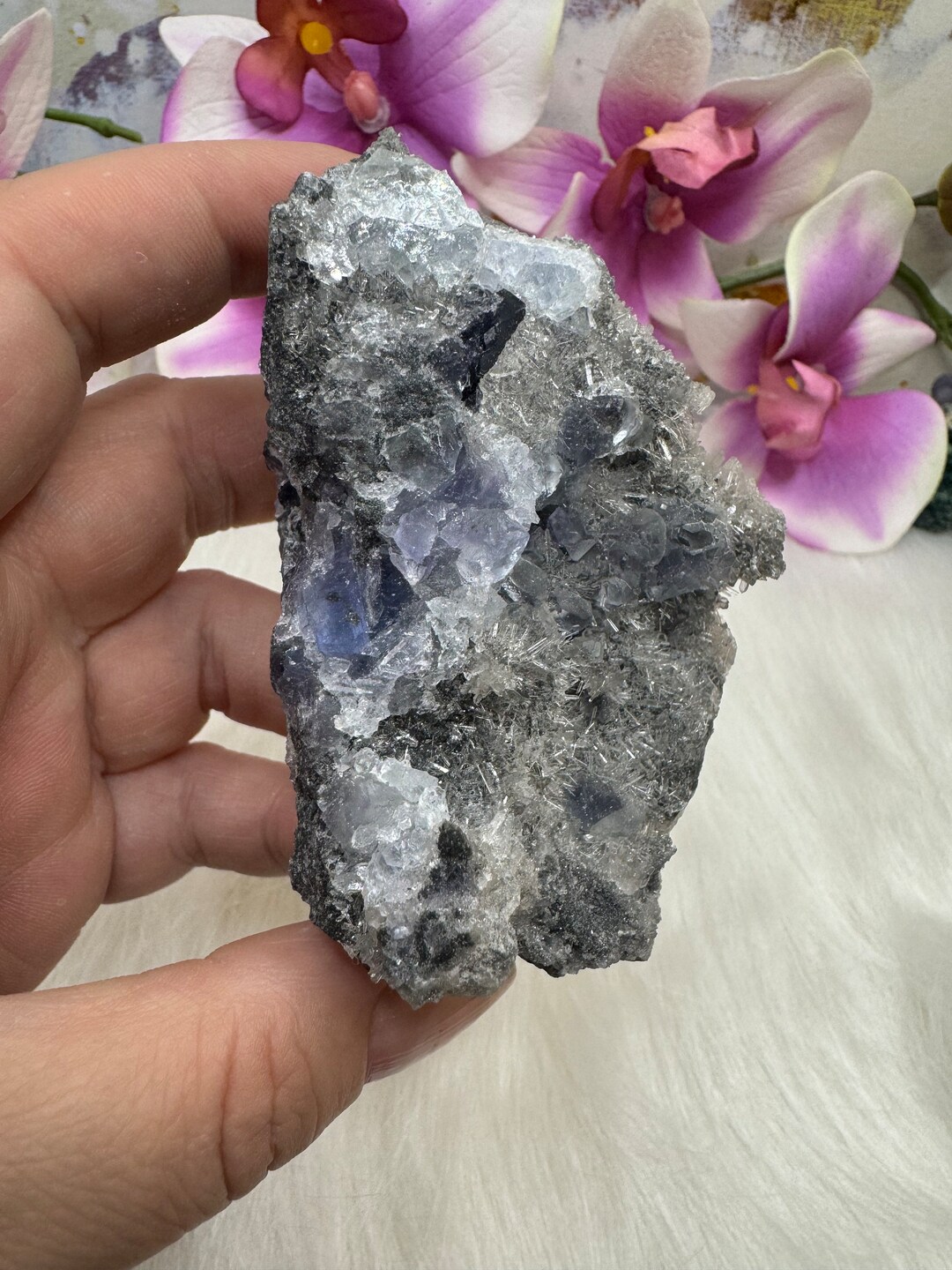 Needle Quartz on Tanzanite Blue Fluorite Crystal Specimen - Etsy