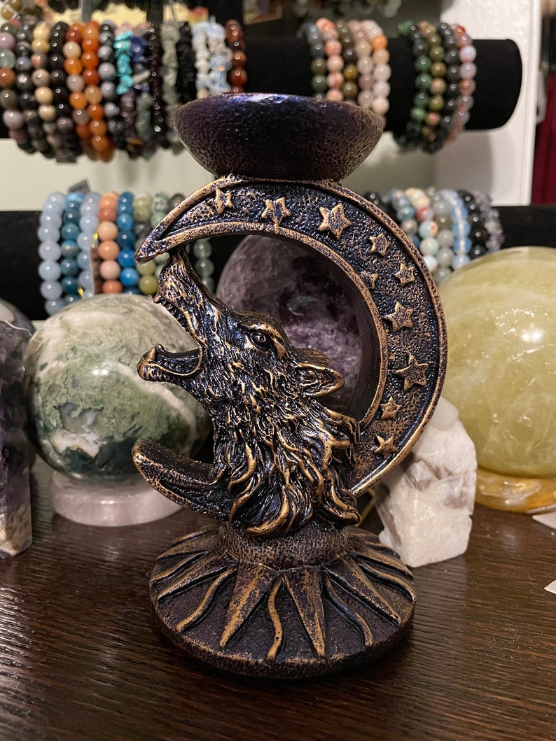 Wolf Head and Moon Sphere Holder, Sphere Stand Base, Crystal Sphere ...
