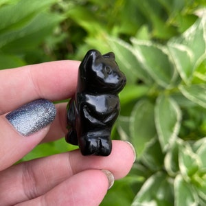 Obsidian Black Cat Crystal Figurine, Halloween Black Cat, Obsidian ...