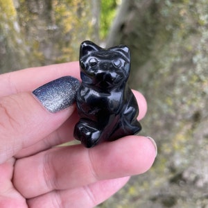 Obsidian Black Cat Crystal Figurine, Halloween Black Cat, Obsidian ...