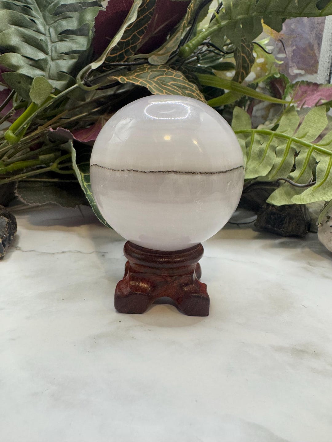 Pink Mangano Banded Calcite Crystal Sphere, UV Reactive Calcite (62 Mm ...