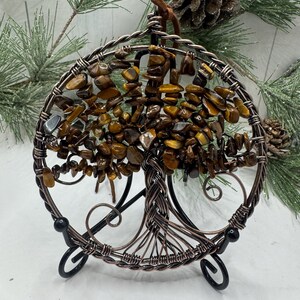 Crystal Chip Tree of Life Ornament Wall Art, Tiger Eye Handmade Wire ...