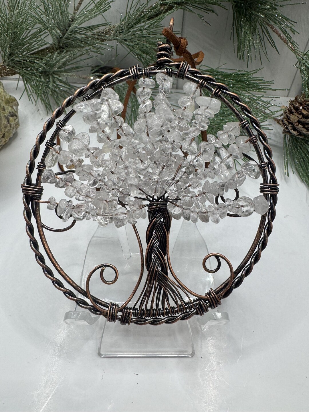 Clear Quartz Crystal Chip Tree of Life Ornament: Wire Suncatcher - Etsy