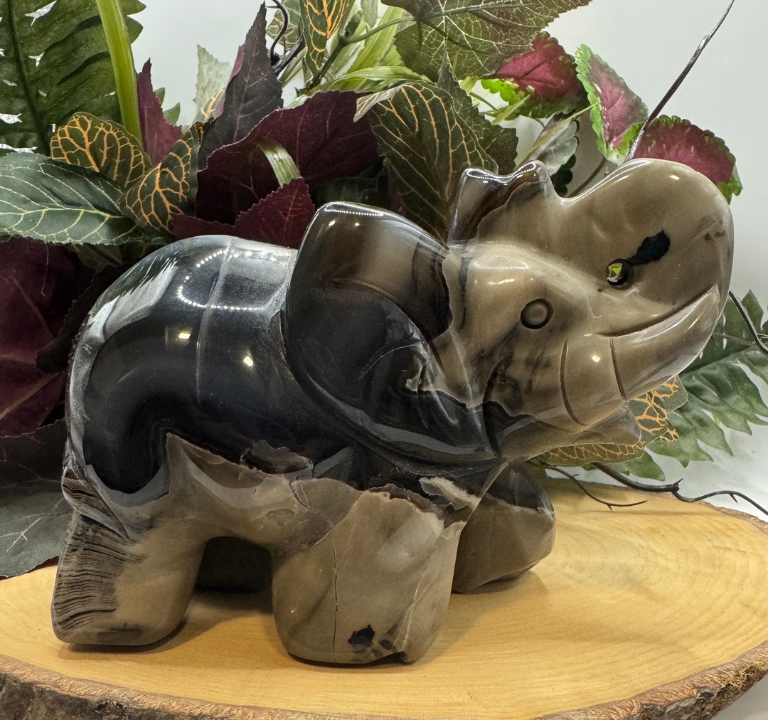 UV Reactive Volcano Agate Elephant Carving: Chalcedony Figurine - Etsy