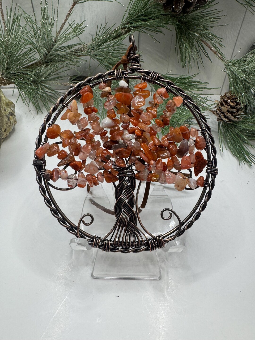 Carnelian Crystal Chip Tree of Life Ornament, Carnelian Crystal ...
