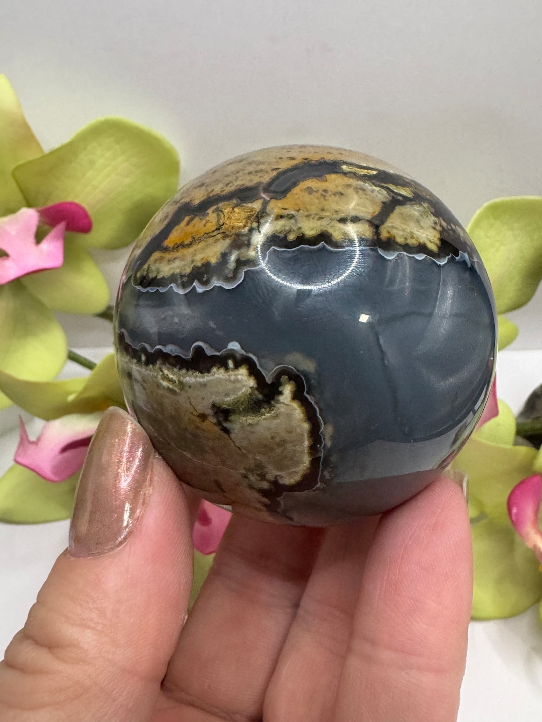Volcano Agate Sphere, UV Reactive Chalcedony Crystal Ball, 54 Mm, Gifts ...