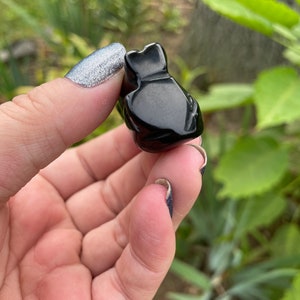 Obsidian Black Cat Crystal Figurine, Halloween Black Cat, Obsidian ...