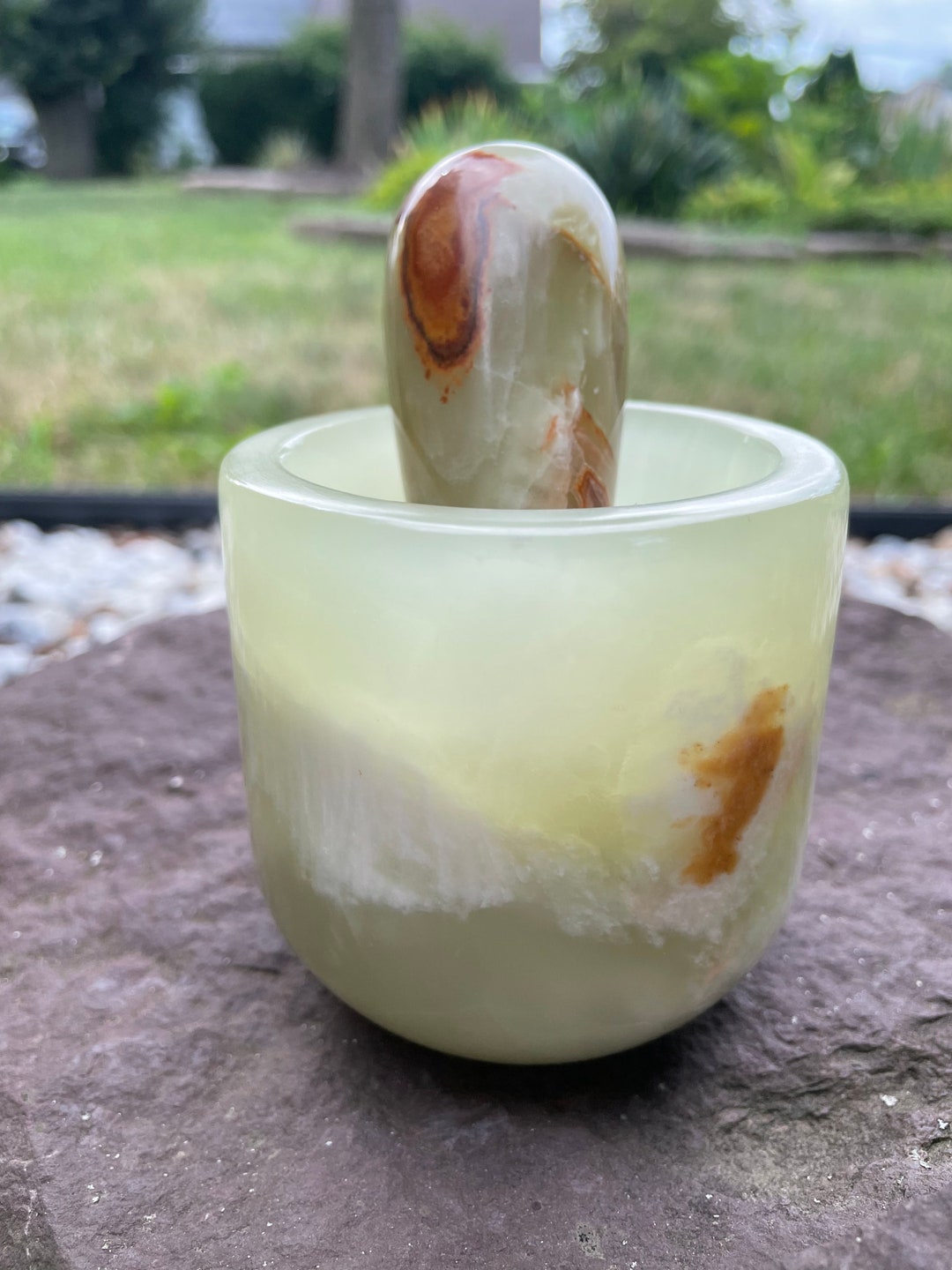 Banded Green Calcite Round Mortar and Pestal Set, Crystal Spice Grinder ...