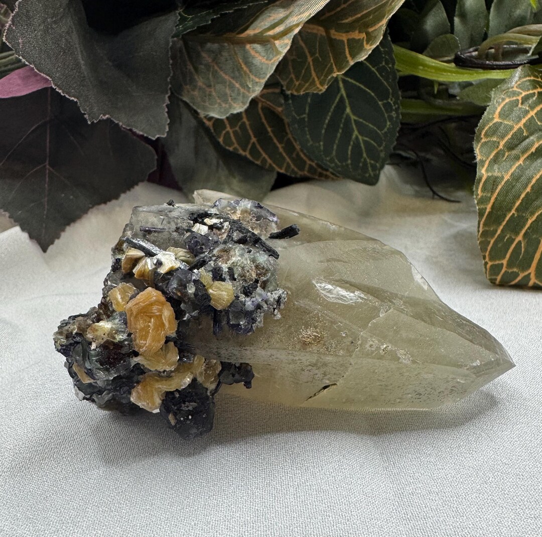 Smoky Quartz With Erongo Fluorite, Black Tourmaline, Hyalite Opal and ...