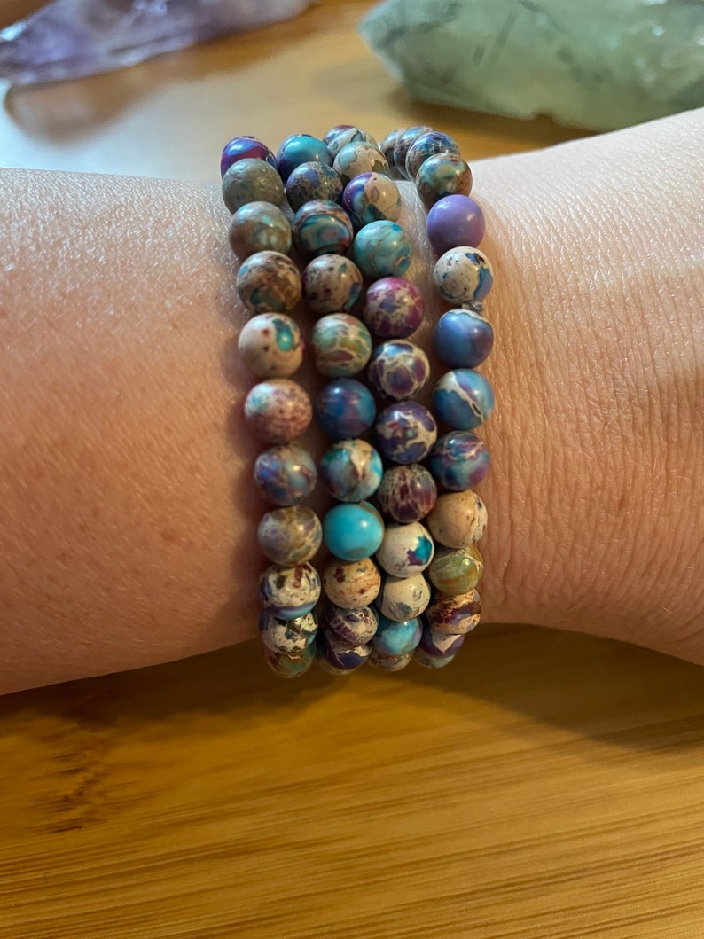 Purple and Icy Blue Sea Sediment Imperial Jasper Bead Braceletsround ...